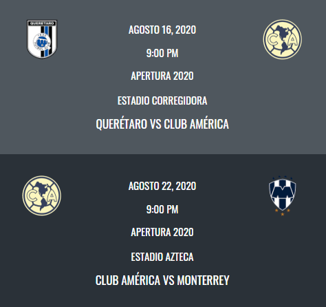 Calendario del América en Agosto – 2020 – America Y Ya